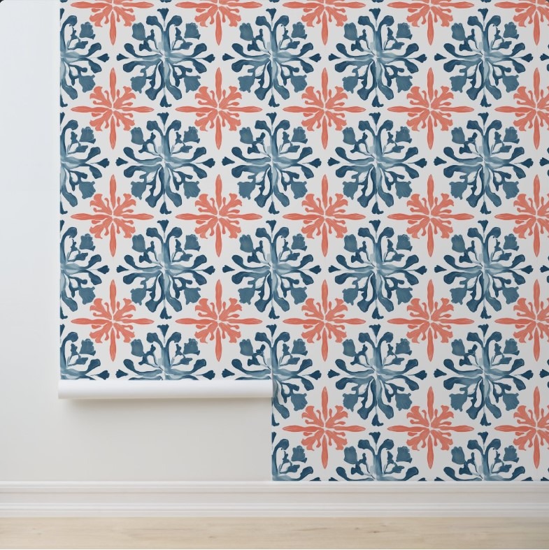 Coral Reef Symphony Wallpaper: Teal & Coral Coastal Peel and Stick